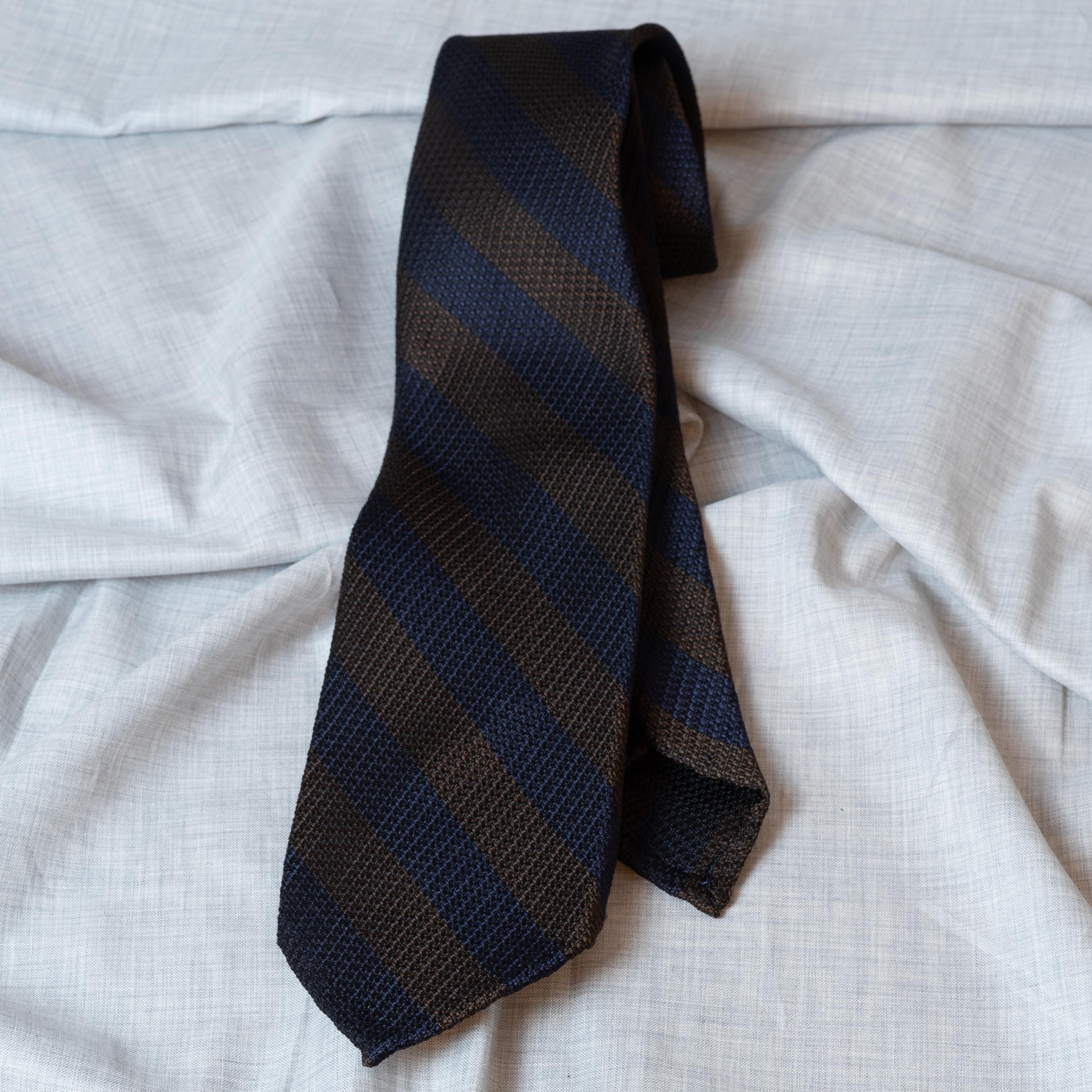 E.G Capelli - Navy/Brown Stripe Garza Fina Grenadine Silk Tie Untipped ...